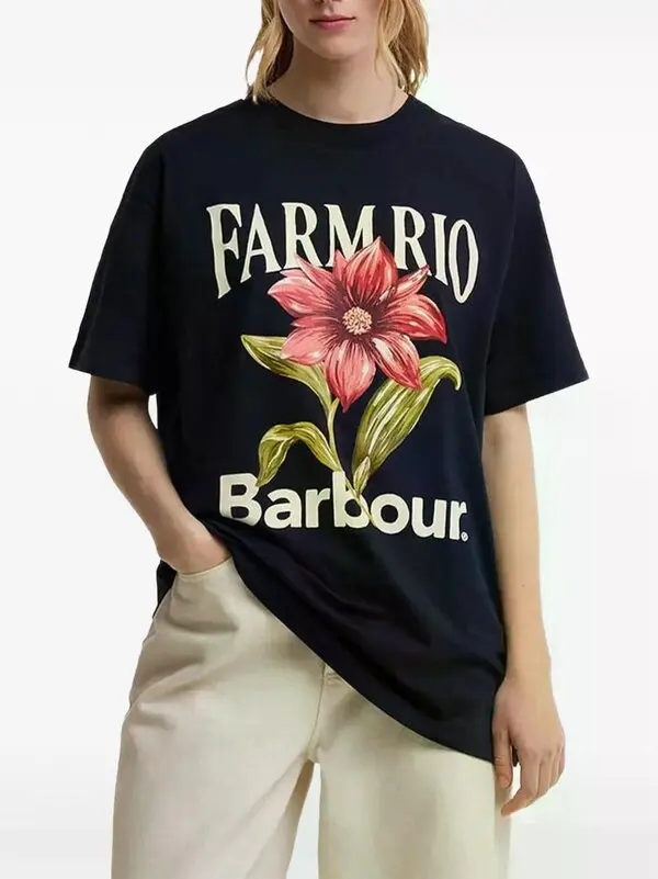Barbour X Farm Rio Floral Print Cotton T-shirt - Blue