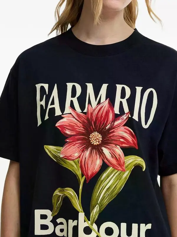 Barbour X Farm Rio Floral Print Cotton T-shirt - Blue