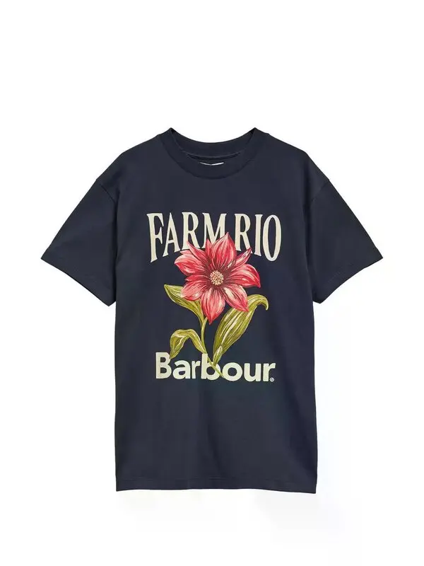 Barbour X Farm Rio Floral Print Cotton T-shirt - Blue