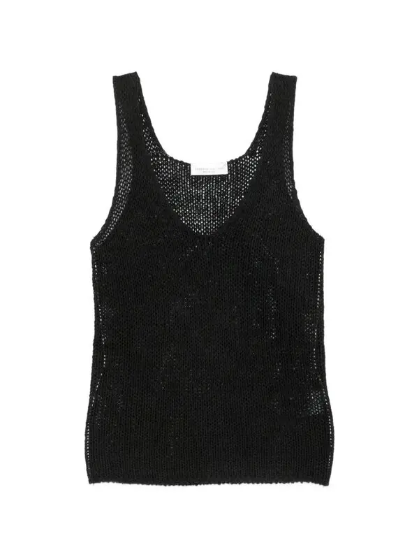ROBERTO COLLINA Open-knit V-neck Top - Black