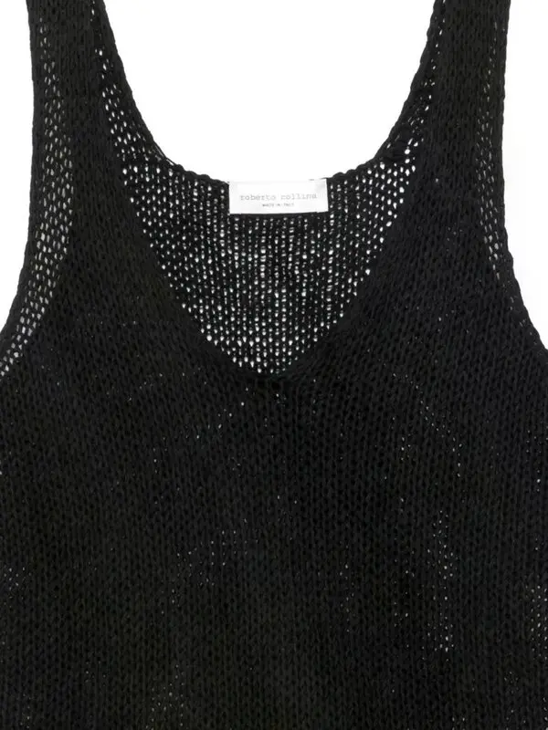 ROBERTO COLLINA Open-knit V-neck Top - Black