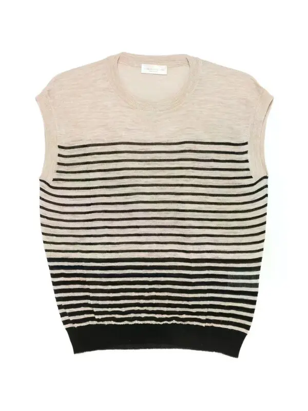ROBERTO COLLINA Striped Sleeveless Crew Neck Sweater - Neutrals