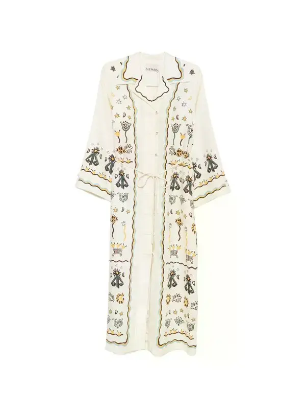 ALEMAIS Alemas "sun Dancer" Graphic Print Tie-waist Shirt Dress - Neutrals