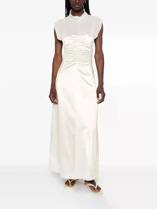 Carven Satin Mock Neck Sleeveless Maxi Dress