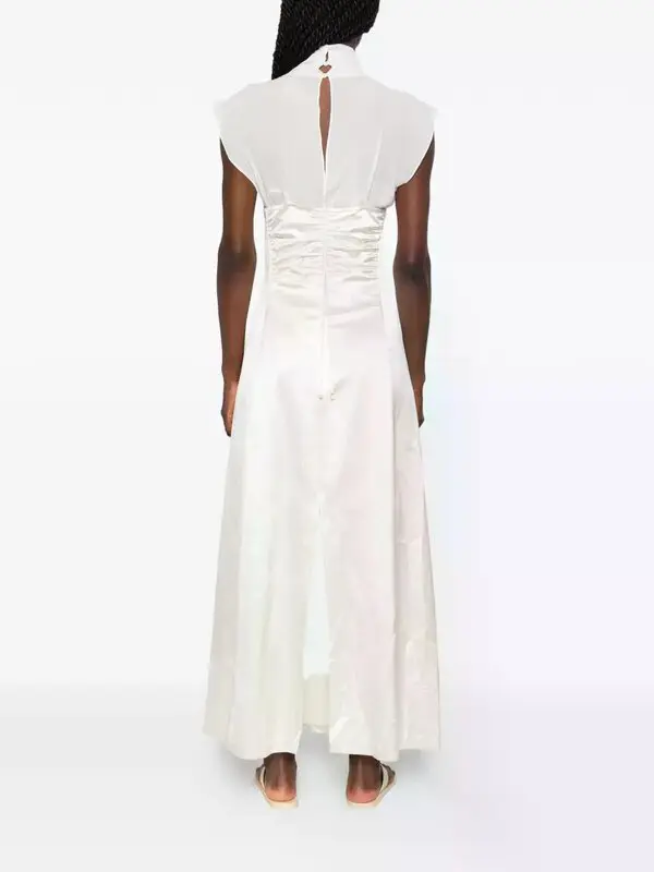 Carven Satin Mock Neck Sleeveless Maxi Dress