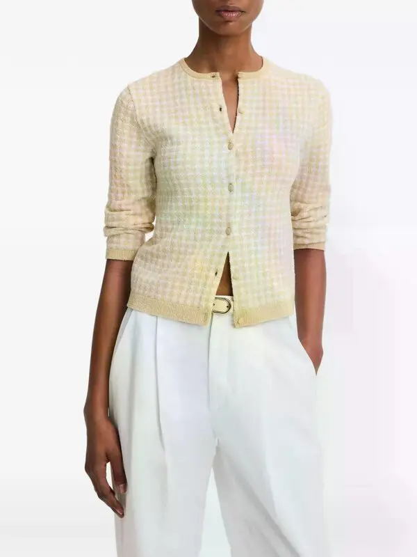 Vince Gingham Three-quarter Sleeve Cardigan - Yellow