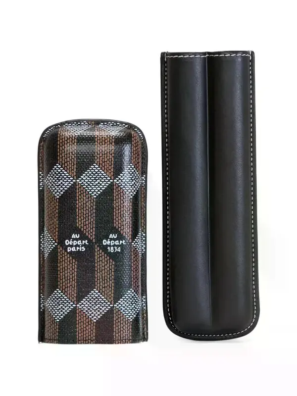 AU DEPART Geometric-print Leather Double Cigar Case - Brown