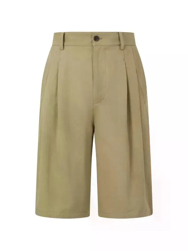STUDIO TOMBOY Pleated Cotton Tailored Shorts - Neutrals