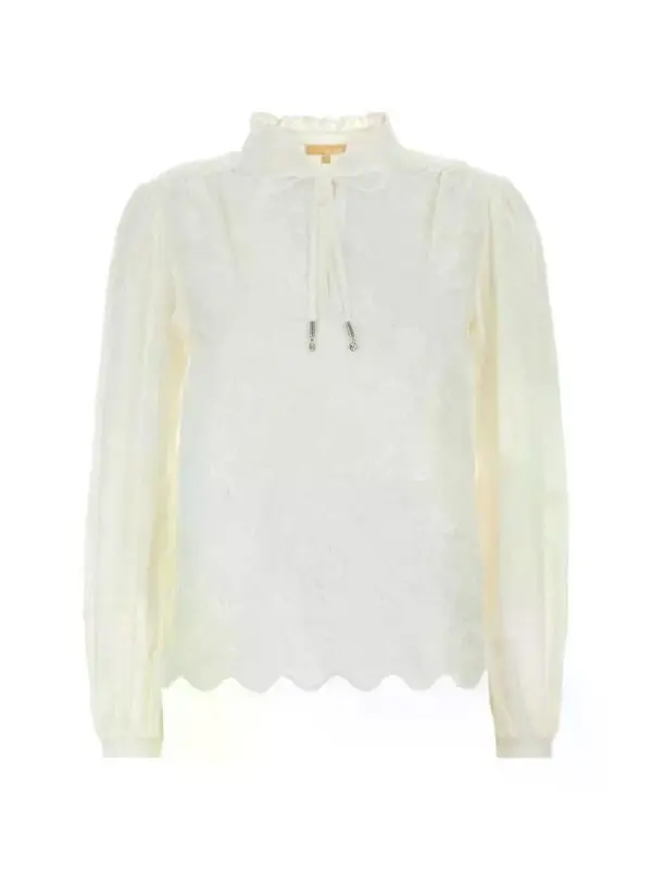 Michael Kors Floral Embroidered Scalloped Hem Blouse - Neutrals