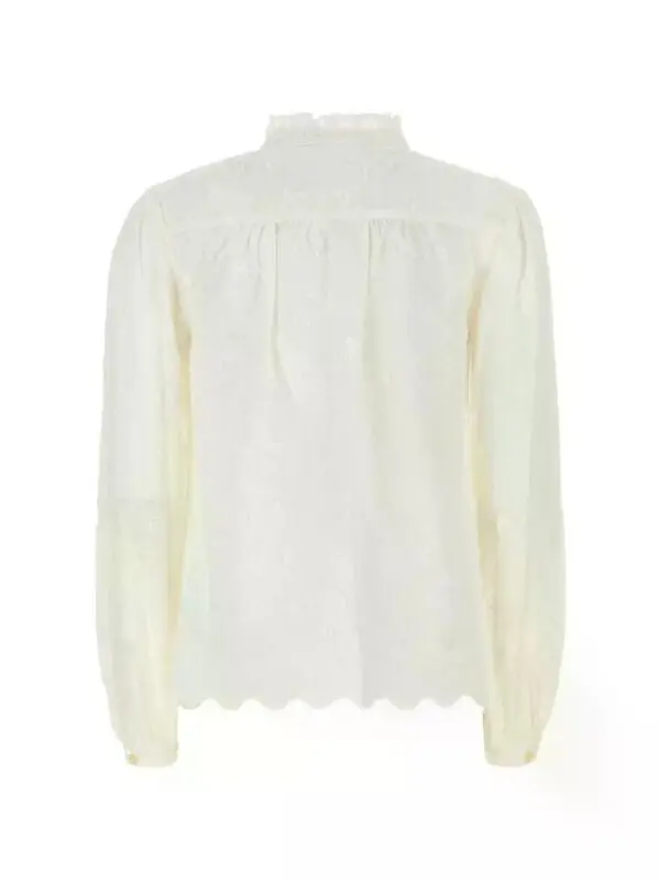 Michael Kors Floral Embroidered Scalloped Hem Blouse - Neutrals