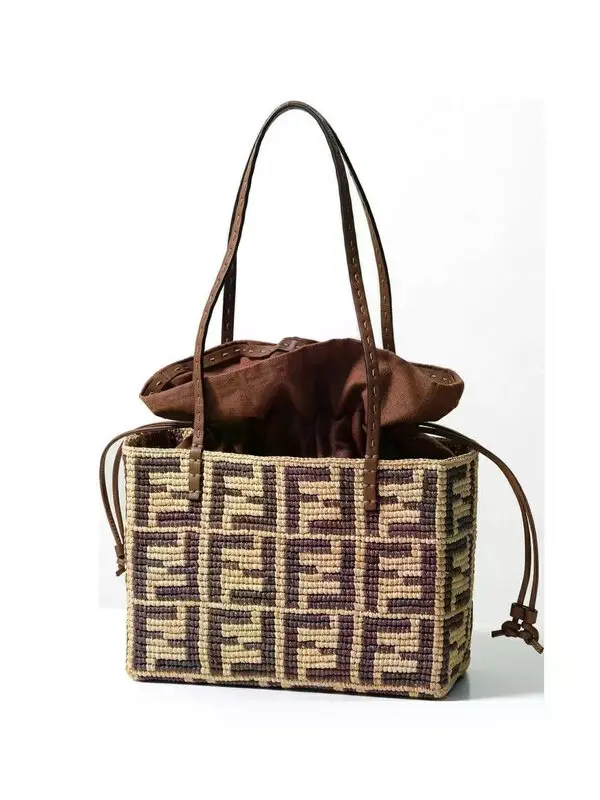 Fendi Small Roll Raffia Tote Bag - Neutrals