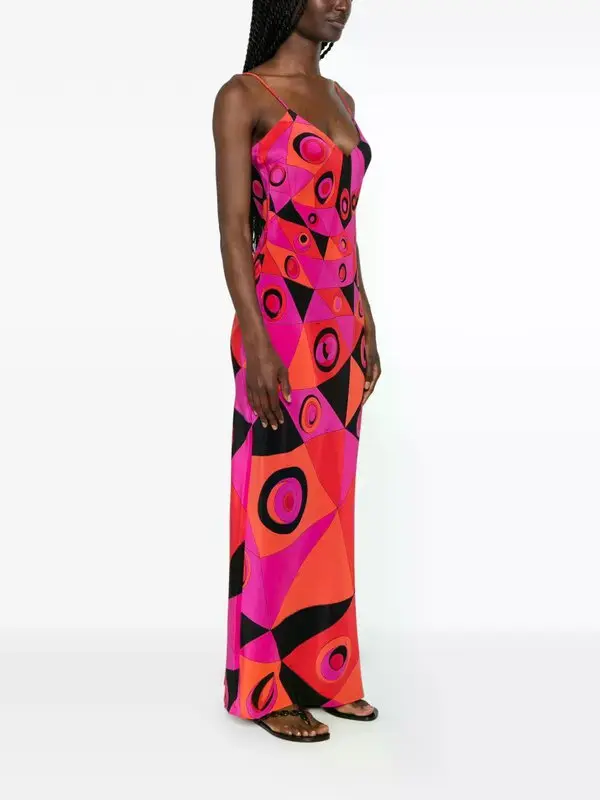Emilio Pucci Geometric Print Silk Maxi Dress - Pink