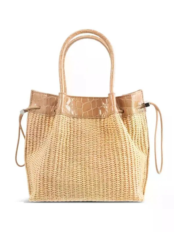 By Far Baby Kayla Tote Bag With Raffia And Crocodile-embossed Leather