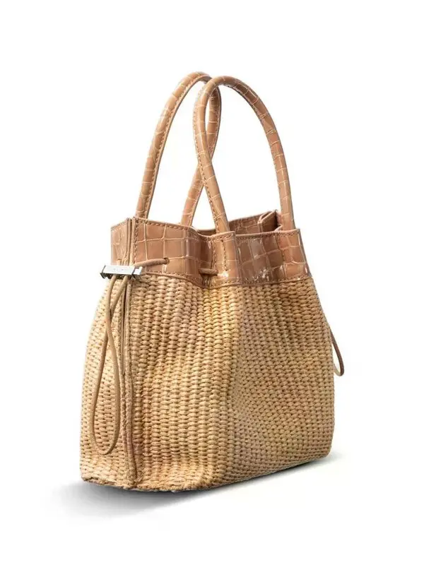By Far Baby Kayla Tote Bag With Raffia And Crocodile-embossed Leather