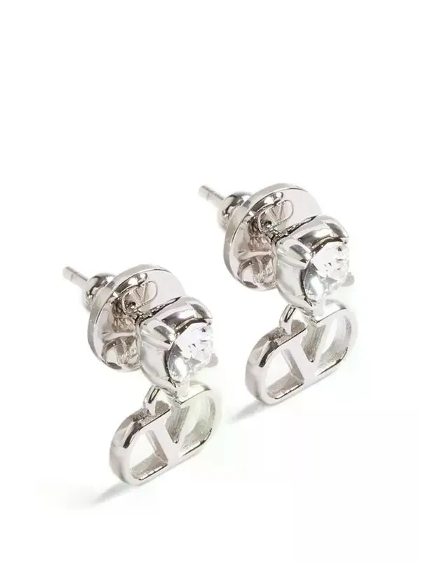 Valentino Garavani Vlogo Signature Earrings In Metal And Swarovski Crystals - Silver