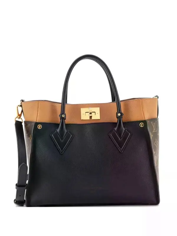 LOUIS VUITTON On My Side Leather With Monogram Canvas Mm Tote Bag - Black