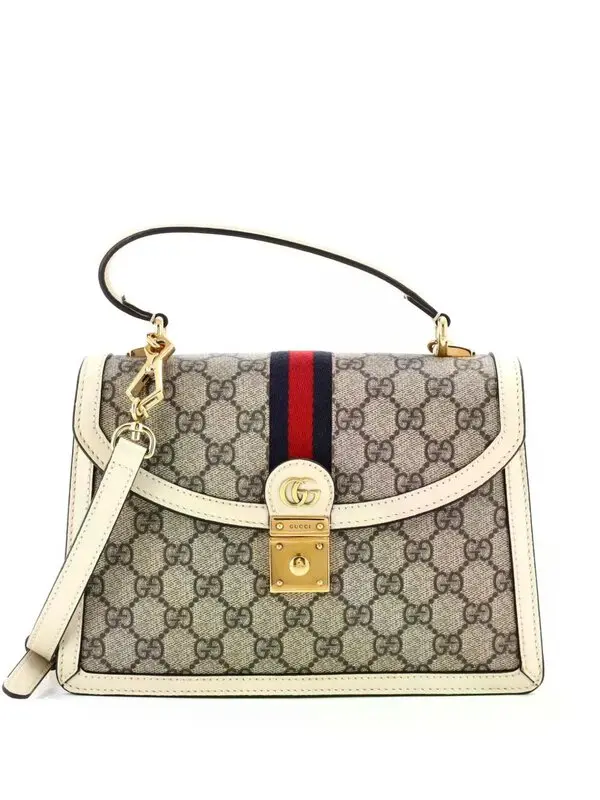 Gucci Ophidia Flap Top Handle Bag Gg Coated Canvas Small Satchel
