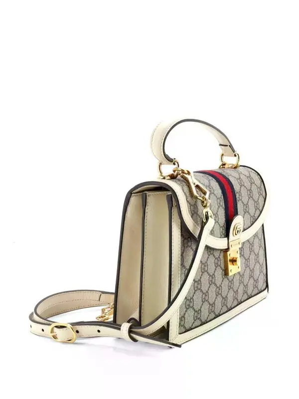 Gucci Ophidia Flap Top Handle Bag Gg Coated Canvas Small Satchel