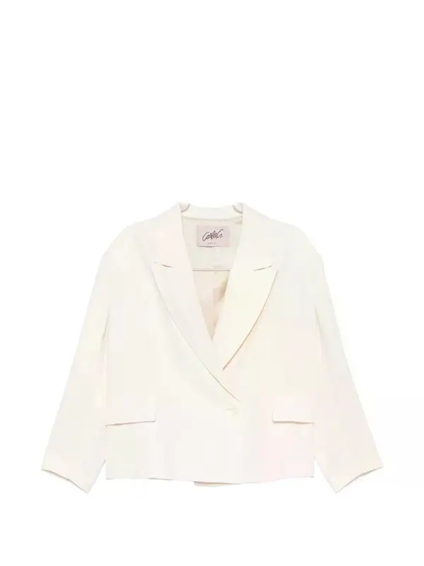 CARLA G. White Twill Double-breasted Peak-lapel Jacket