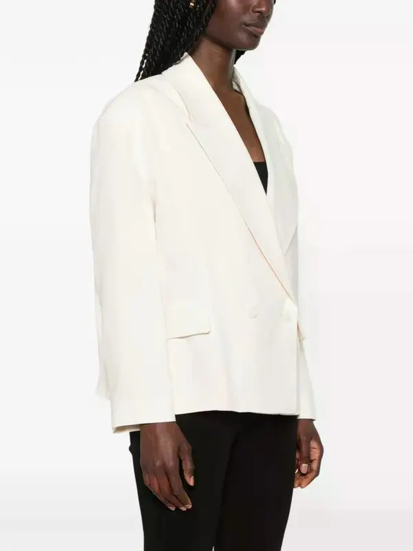 CARLA G. White Twill Double-breasted Peak-lapel Jacket