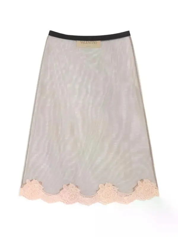 Valentino Garavani Tulle Midi Skirt With Lace Hem - Grey