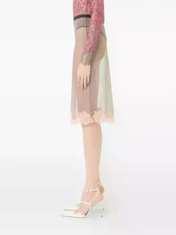 Valentino Garavani Tulle Midi Skirt With Lace Hem - Grey