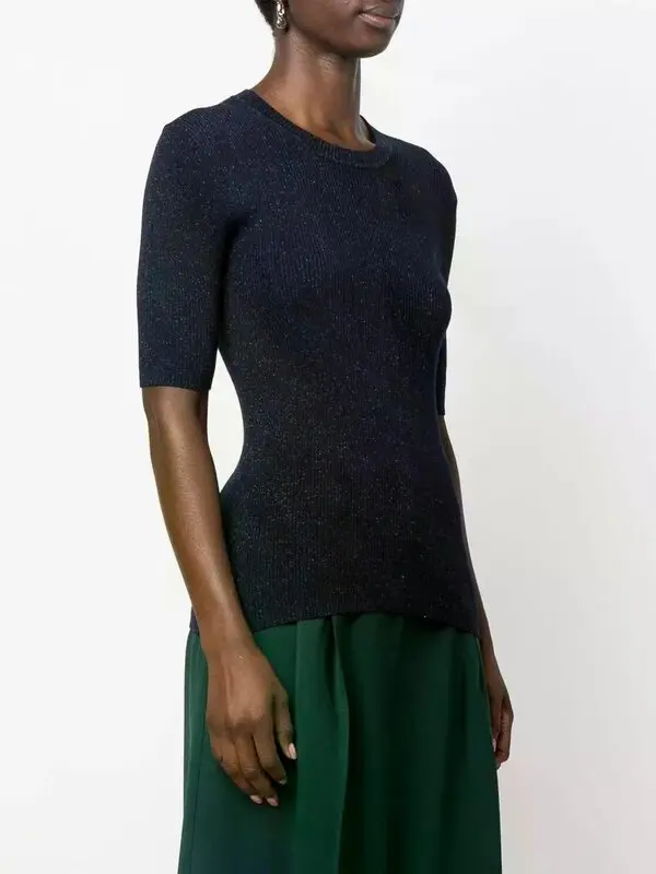 P.a.r.o.s.h Navy Wool Blend Fine Knit Short Sleeve Top