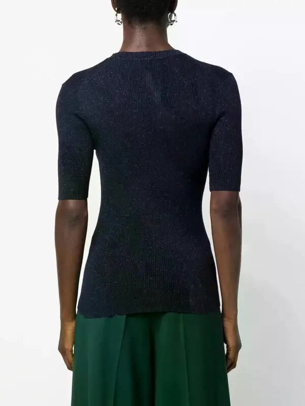 P.a.r.o.s.h Navy Wool Blend Fine Knit Short Sleeve Top