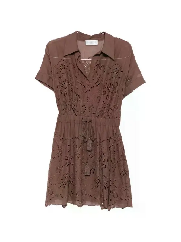 ERMANNO FIRENZE Broderie Anglaise Mini Dress - Brown