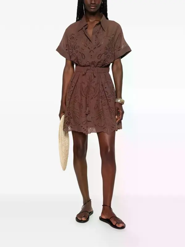 ERMANNO FIRENZE Broderie Anglaise Mini Dress - Brown