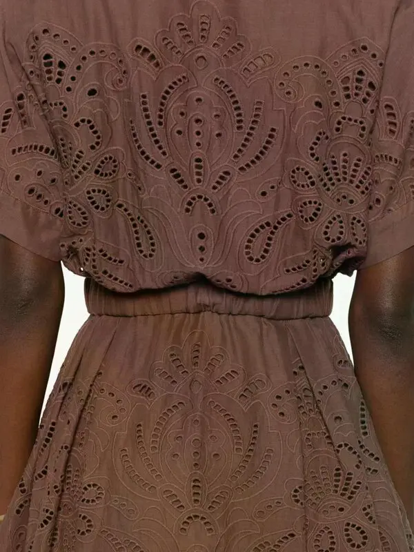 ERMANNO FIRENZE Broderie Anglaise Mini Dress - Brown
