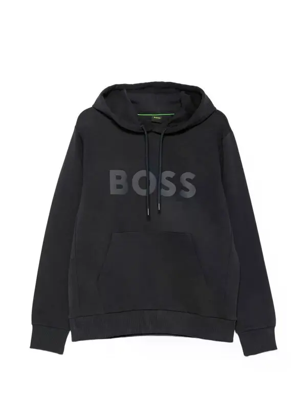 BOSS Logo Print Drawstring Hoodie - Blue