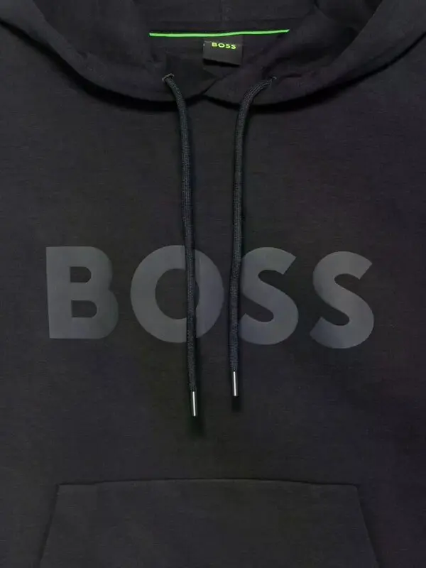 BOSS Logo Print Drawstring Hoodie - Blue