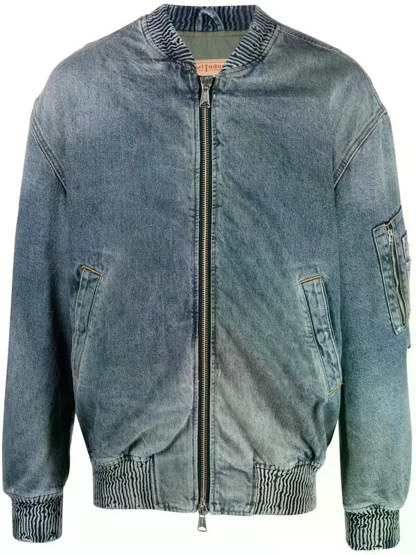 DIESEL® Denim Bomber Jacket With Ribbed Collar - Blue