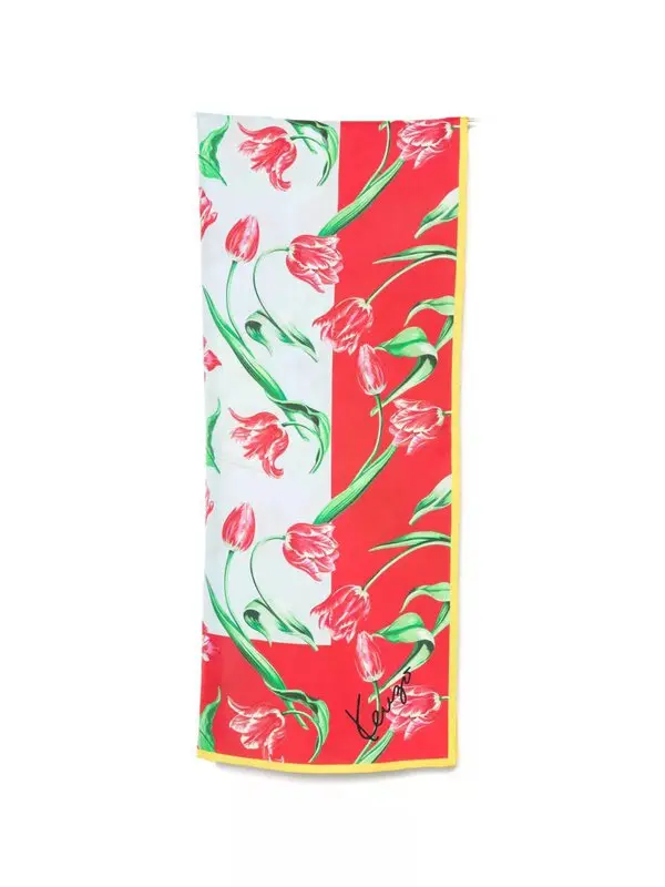 Kenzo Tulip-print Silk Scarf - Blue