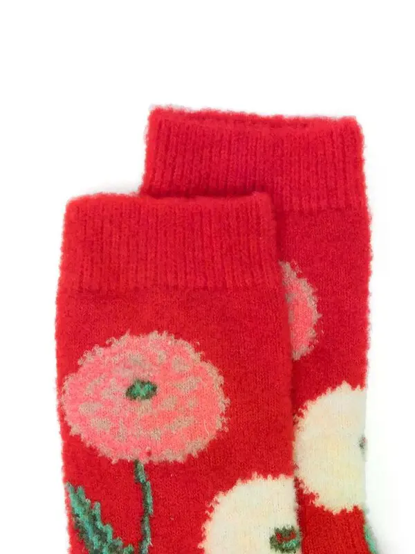 BONNE MAISON Floral Intarsia Ribbed Trim Crew Socks