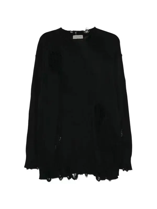 Yohji Yamamoto Distressed Crew Neck Long Sleeve Sweater