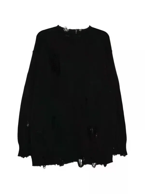 Yohji Yamamoto Distressed Crew Neck Long Sleeve Sweater