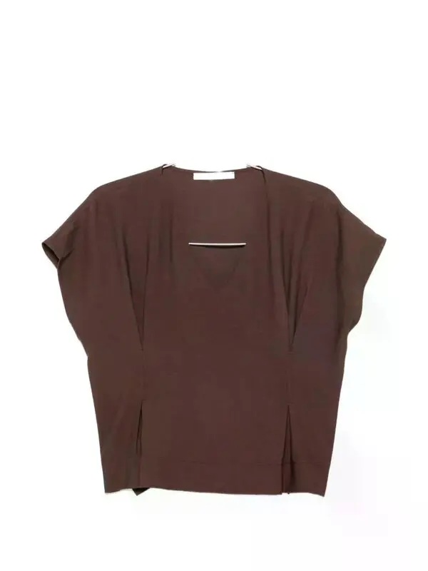 PHILIA LOFT V-neck Short-sleeve Blouse With Side Slits