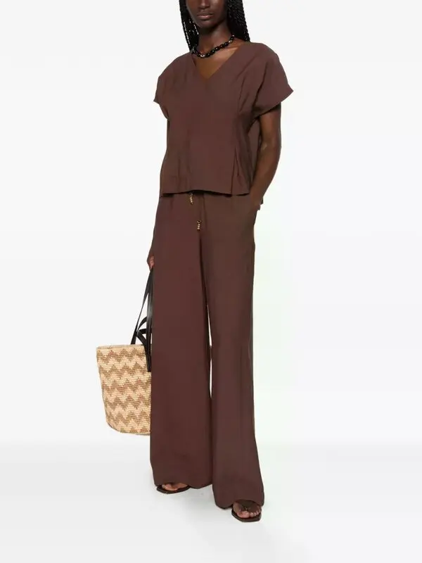 PHILIA LOFT V-neck Short-sleeve Blouse With Side Slits