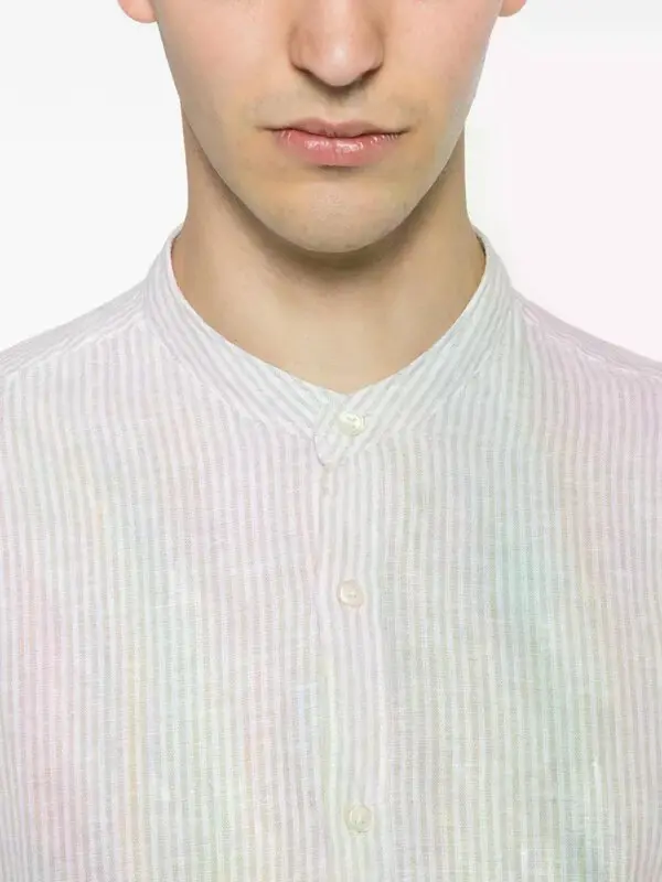 Imperial Vertical-stripe Band-collar Shirt