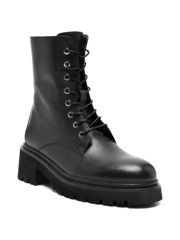 ADRIANNA FERETTI Leather Lace-up Block Heel Boots