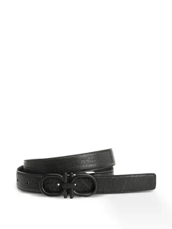 FERRAGAMO Gancini Pebbled Leather Belt - Black