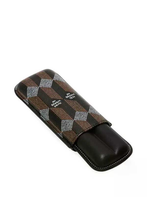 AU DEPART Geometric-print Leather Double Cigar Case
