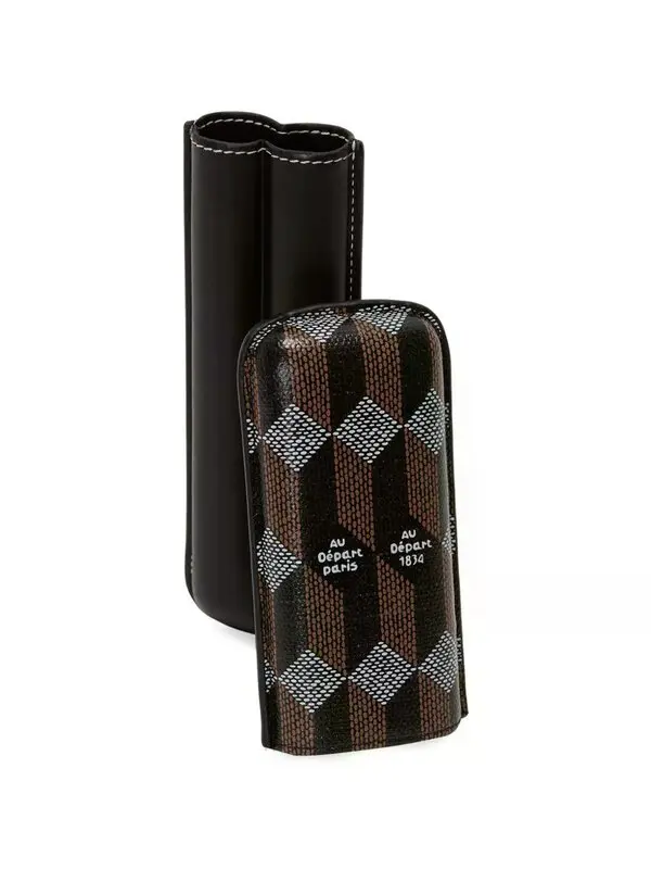 AU DEPART Geometric-print Leather Double Cigar Case