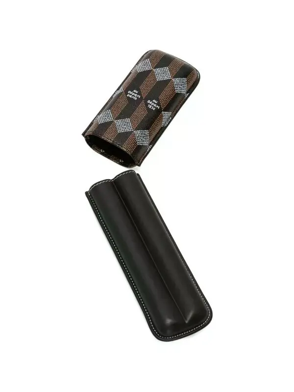 AU DEPART Geometric-print Leather Double Cigar Case