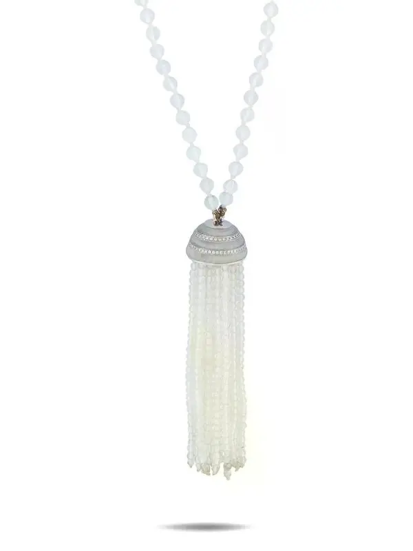 Ivanka Trump 18k White Gold Diamond & Crystal Beaded Tassel Necklace - Silver