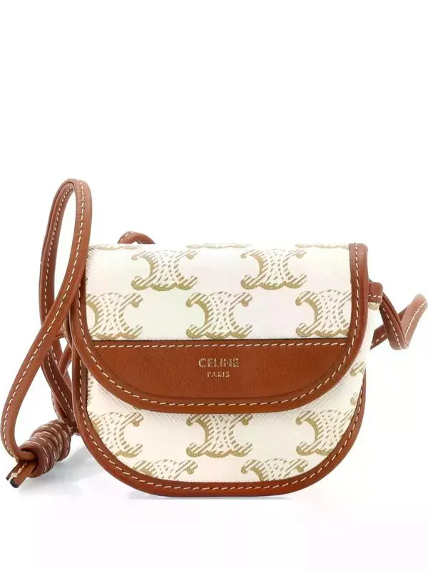 Celine Airpods Case Flap Bag Triomphe Coated Canvas Crossbody Bag - Neutrals