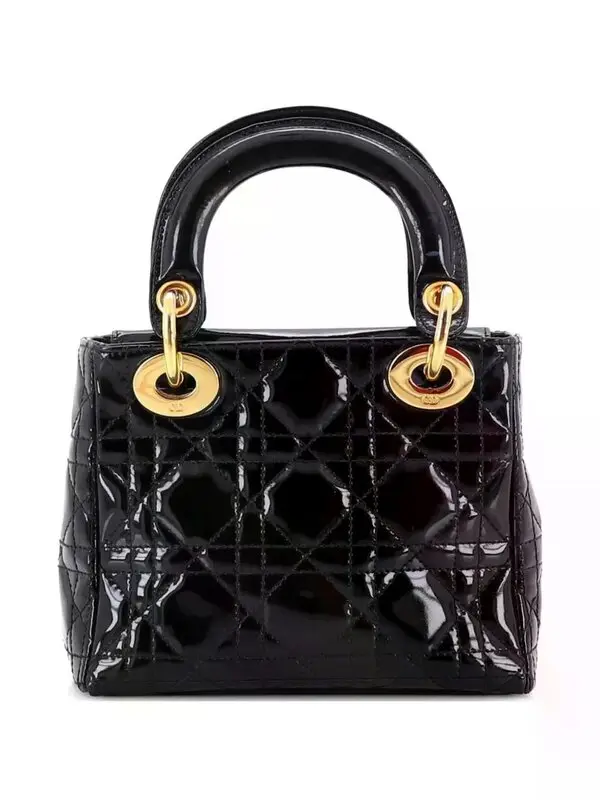 Dior Lady Vintage Cannage Quilt Patent Mini Satchel - Black