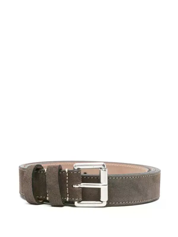 LES DEUX Suede Contrast Stitch Belt - Brown